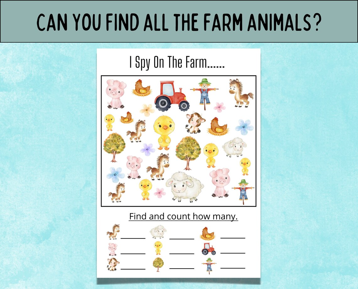 I Spy Game, Preschool Worksheets, I Spy on the Farm, Kindergarten Math ...