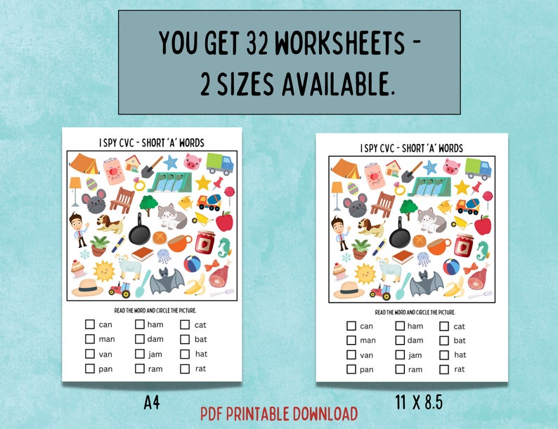 CVC Printable Bundle, I Spy Cvc's, Reading Cvc'c, Spelling Cvc's ...