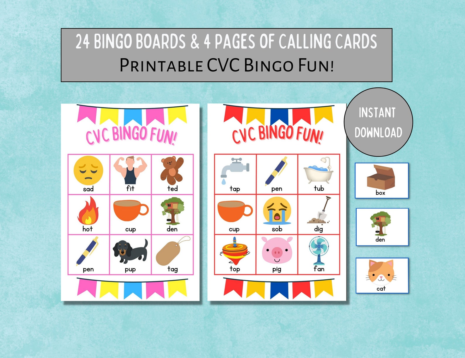 CVC Bingo Printable Game, CVC Worksheets, Learn to Read, Fun CVC ...