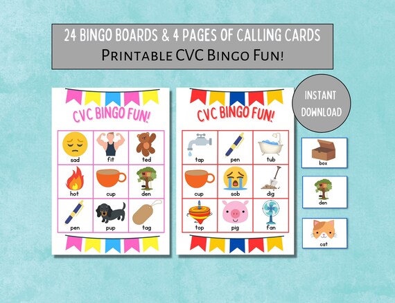 CVC Bingo Printable Game, CVC Worksheets, Learn to Read, Fun CVC