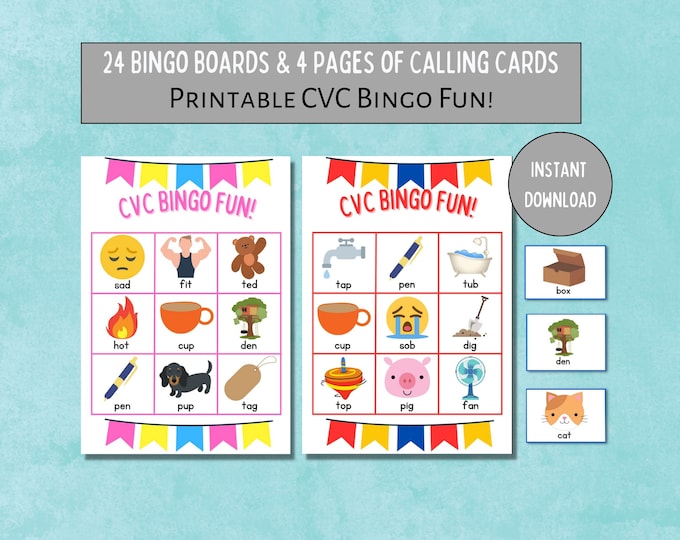 CVC Words Bingo - Printable CVC Game - Kindergarten Homeschool CVC Card ...