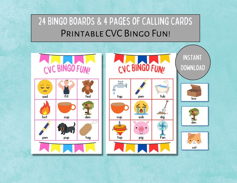 CVC Bingo Printable Game, CVC Worksheets, Learn to Read, Fun CVC ...