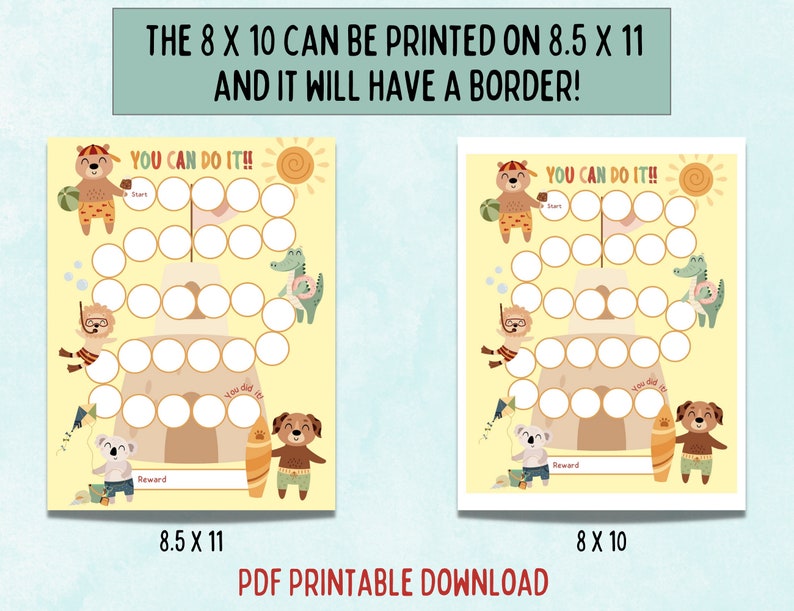 Summer Reward Chart for Kids Printable, Beach Sticker Chart Printable ...