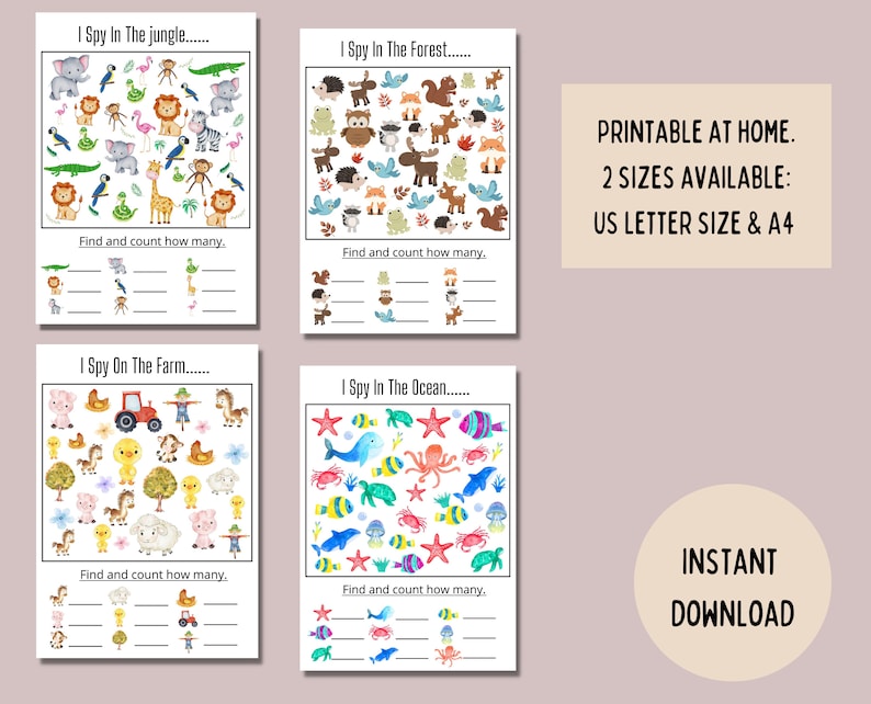 I Spy Printable Animal Activities for Toddlers 4 I Spy - Etsy