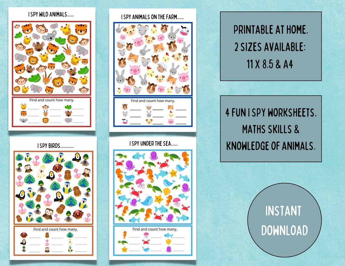 I Spy Printable Animal Activities for Toddlers, 4 I Spy Counting Games ...