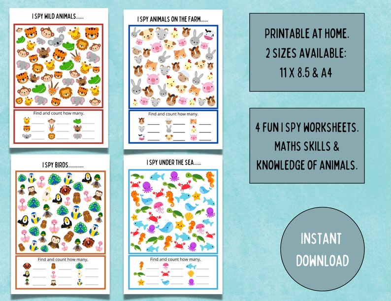 I Spy Printable Animal Activities for Toddlers, 4 I Spy Counting Games ...
