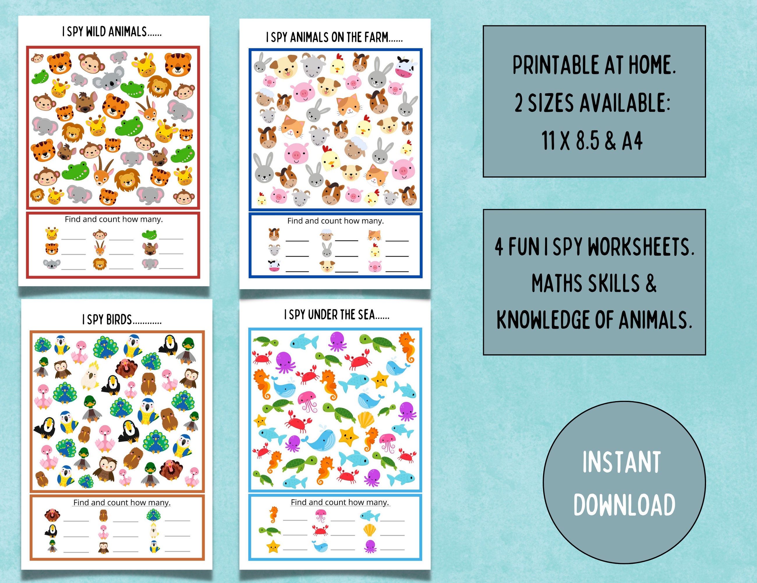 I Spy Printable Animal Activities for Toddlers, 4 I Spy Counting Games ...