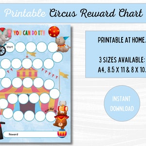 Circus Reward Chart for Kids Printable,sticker Chart Printable,daily ...