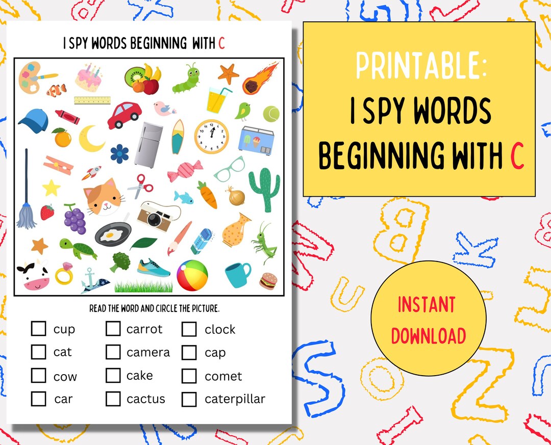I Spy Words Beginning With C Printable, Initial Sounds Worksheet, Learn ...