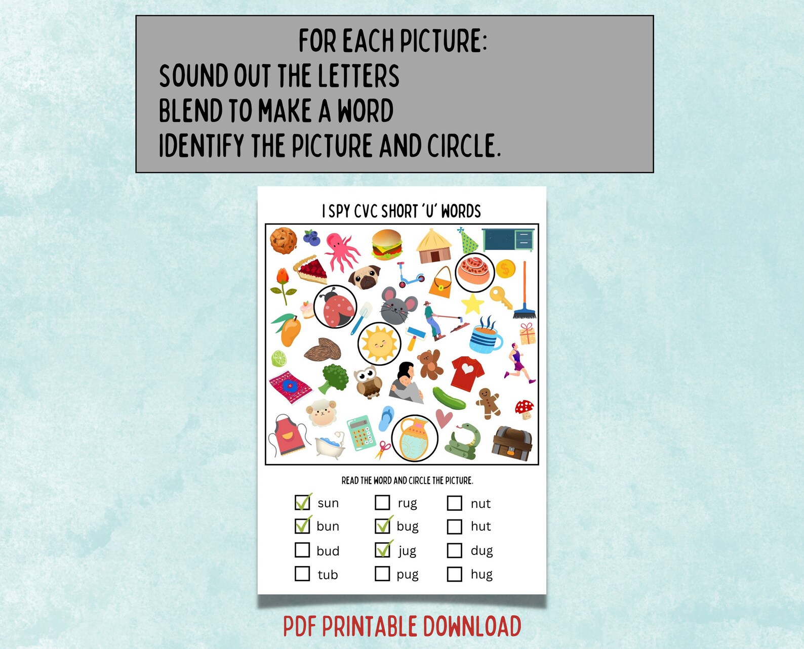 CVC Printable I Spy Game, CVC Worksheets, Learn to Read, Phonics ...