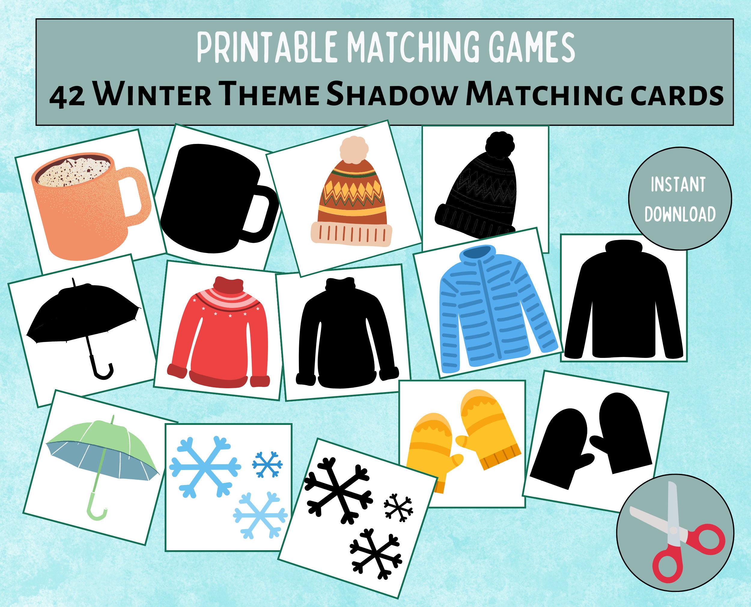 Winter Matching Game Printablepreschool Shadow - Etsy