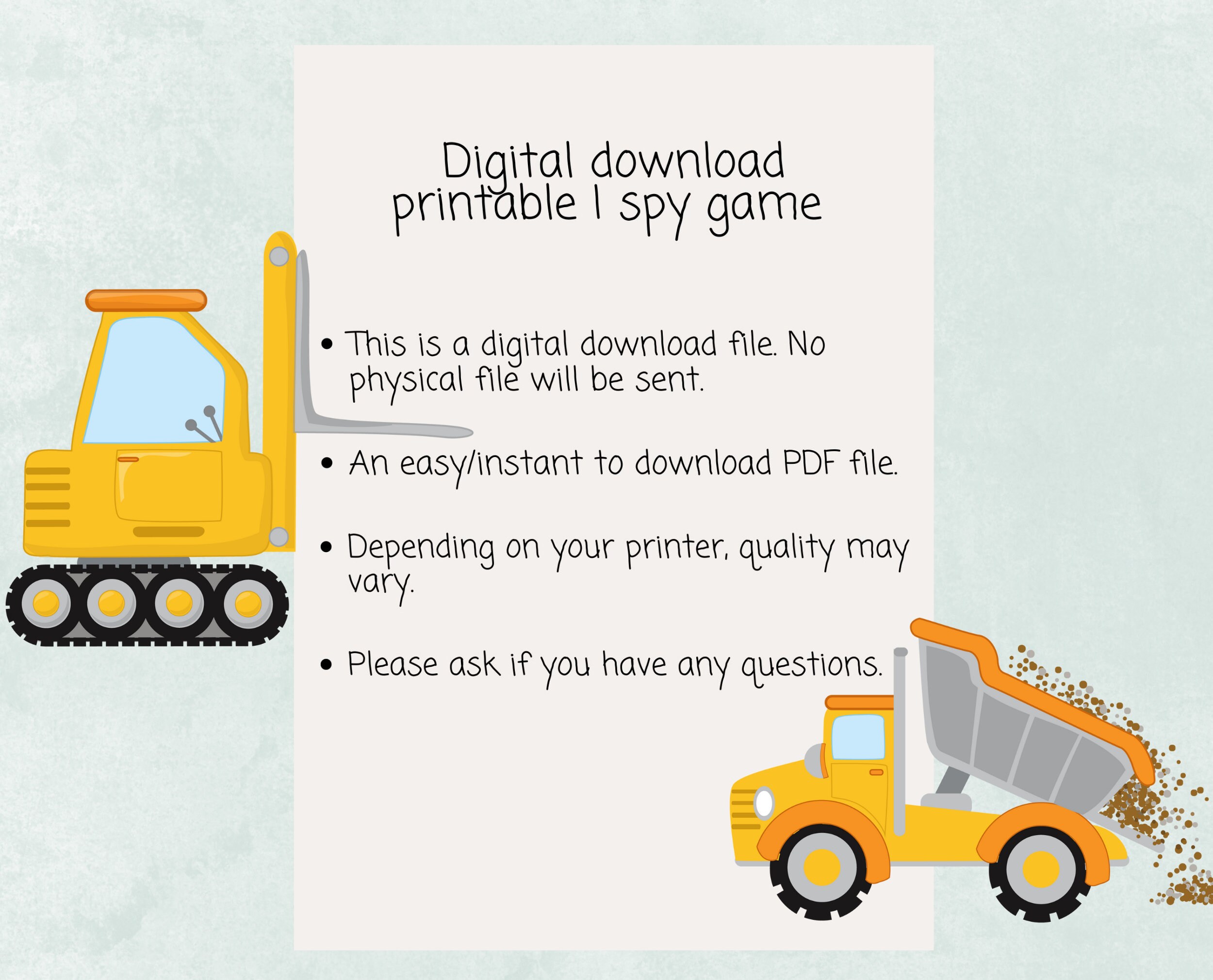 I Spy Game Preschool Worksheets I Spy Construction - Etsy