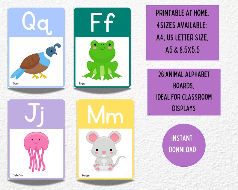 ABC Poster Pack Printable, Classroom Alphabet Display, Animal Bulletin ...