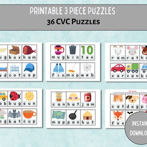 CVC Printable Word Puzzles, Preschool Worksheets, Homeschool CVC ...
