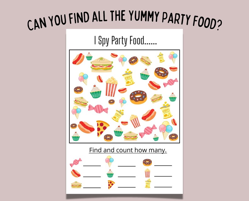 I Spy Game Preschool Worksheets I Spy Party Food - Etsy