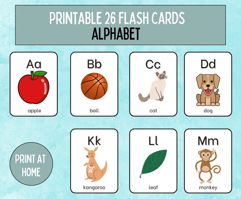 Alphabet Flashcards Printable, ABC Picture Cards, Preschool Alphabet ...