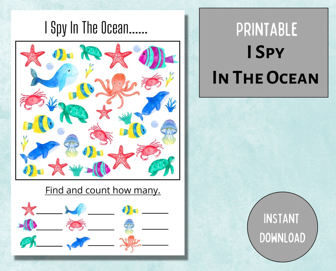 I Spy Game Printable, Preschool Worksheets, I Spy in the Ocean ...