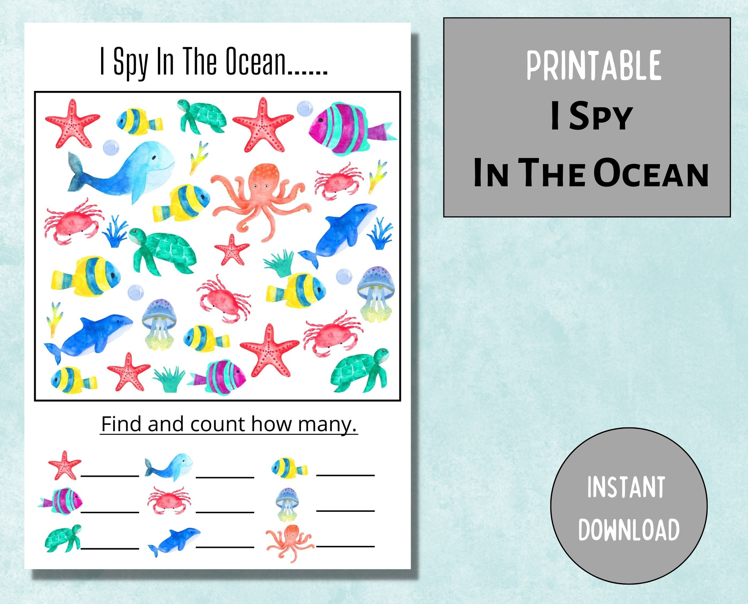 I Spy Game Printable, Preschool Worksheets, I Spy in the Ocean ...