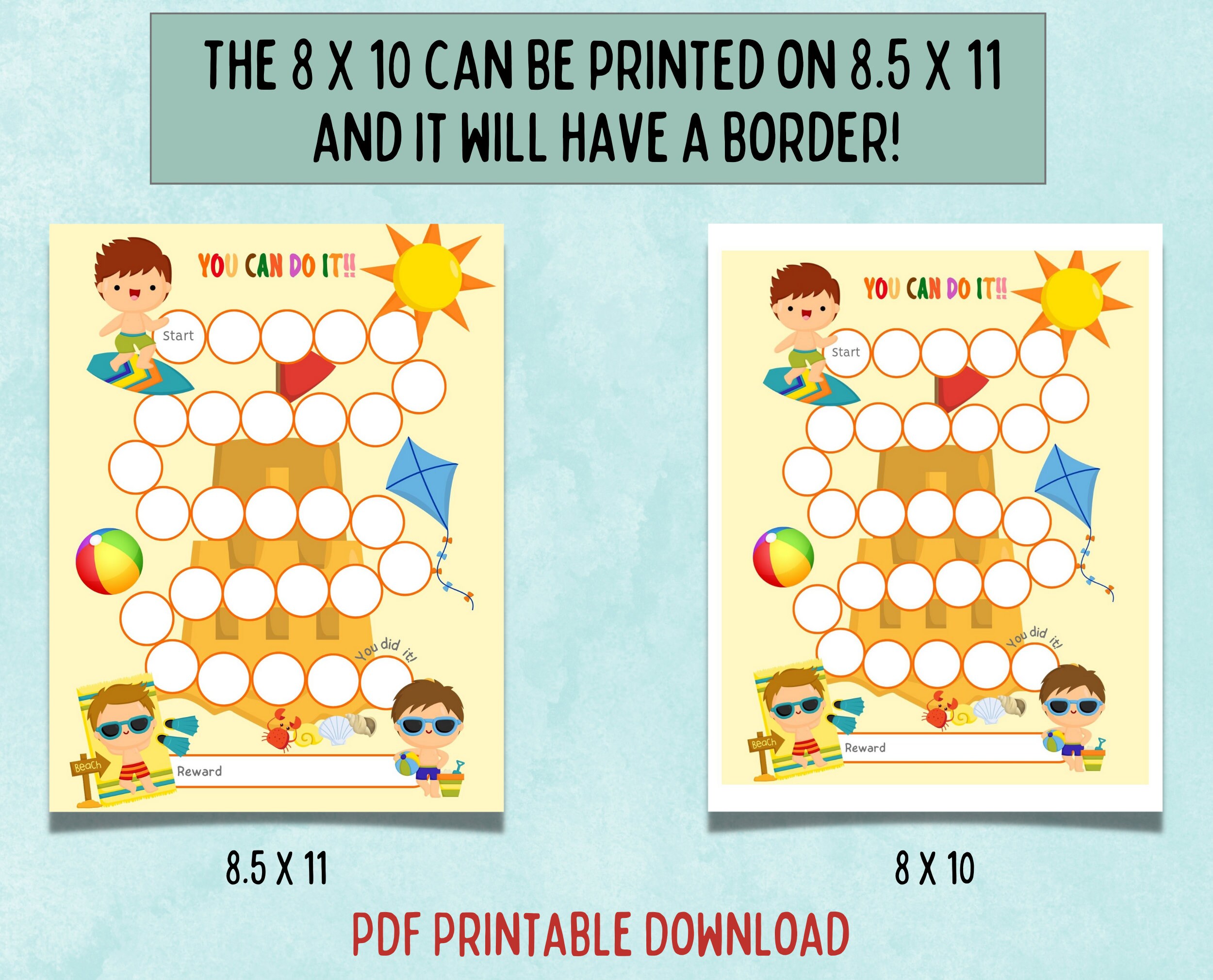 Summer Reward Chart for Kids Printable Boys Sticker Chart - Etsy