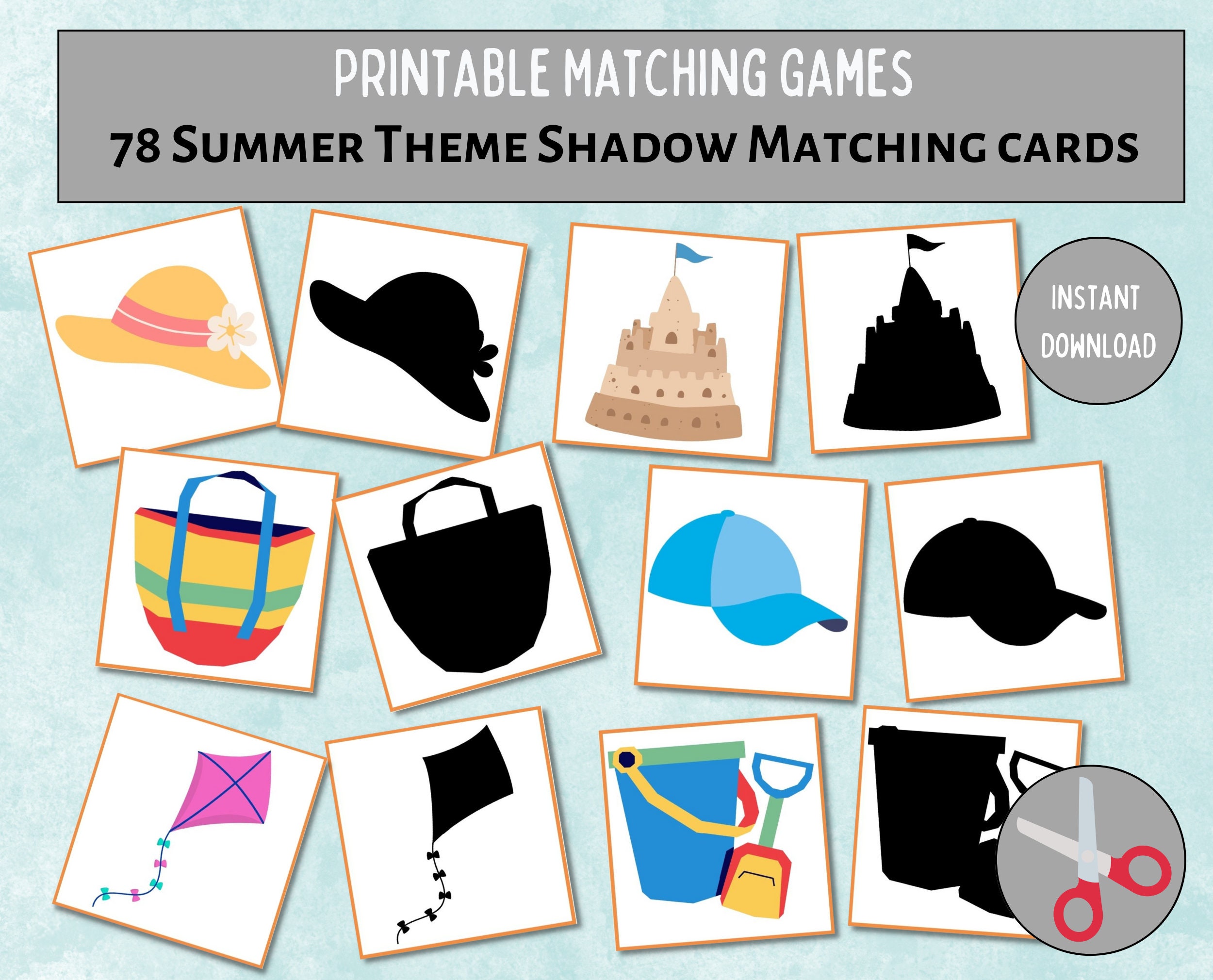 Summer Matching Game Printable, Preschool Shadow Matching, Homeschool ...