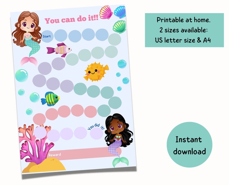 Printable Mermaid Reward Chart Daily Chore Chart Reward - Etsy