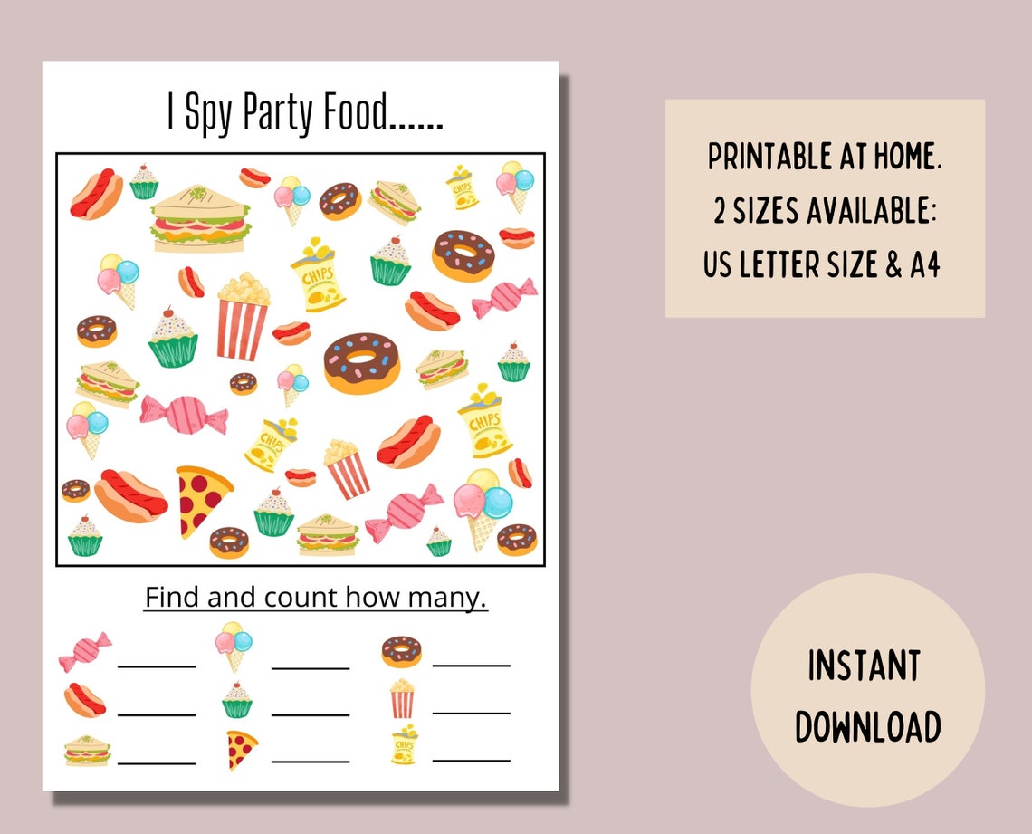 I Spy Game Preschool Worksheets I Spy Party Food - Etsy