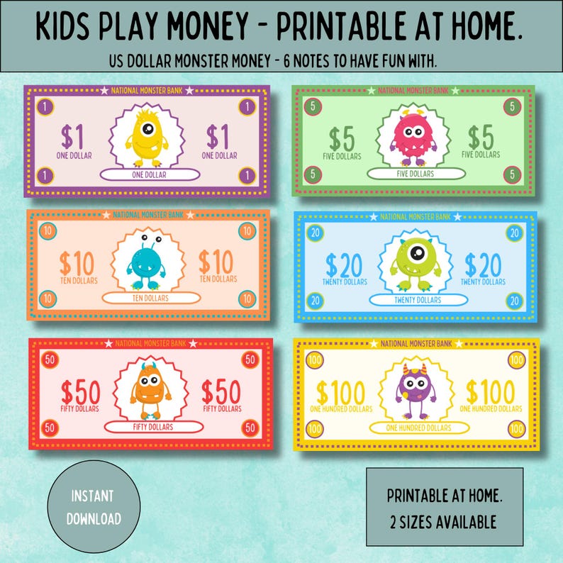 Printable Play Money, Reward Bucks, Monster Money, Classroom Money, Mum ...
