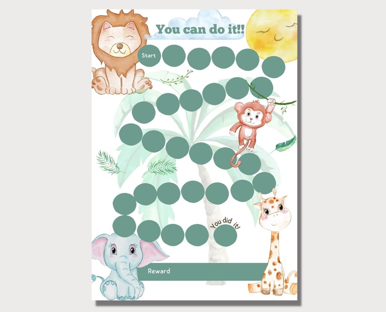 Safari Kids Reward Chart Printable Jungle Sticker Chart - Etsy
