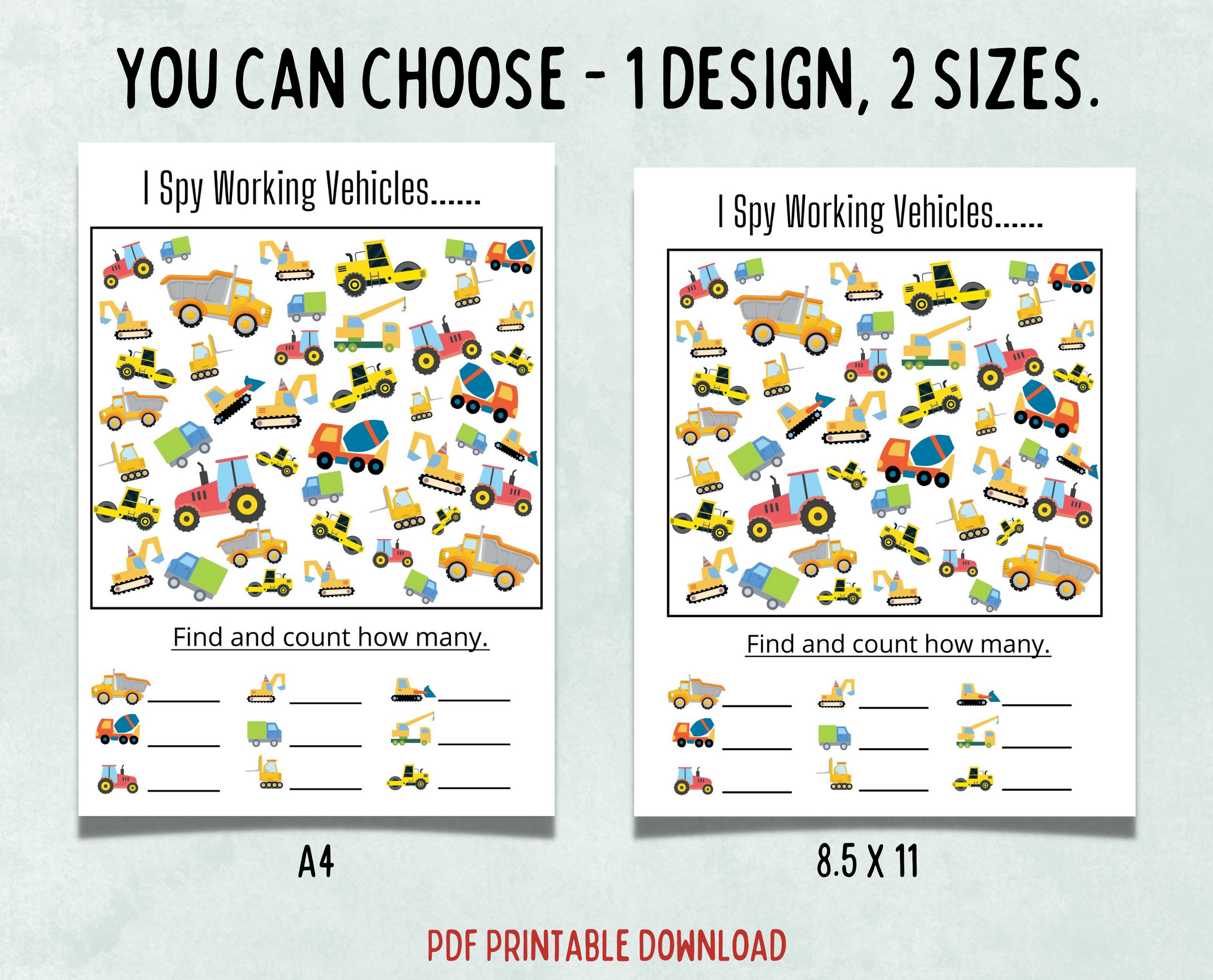 I Spy Game Preschool Worksheets I Spy Construction - Etsy