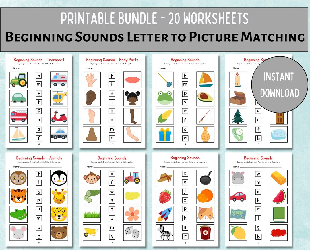 Beginning Sounds Worksheets Printable, Early Learning Phonics ...