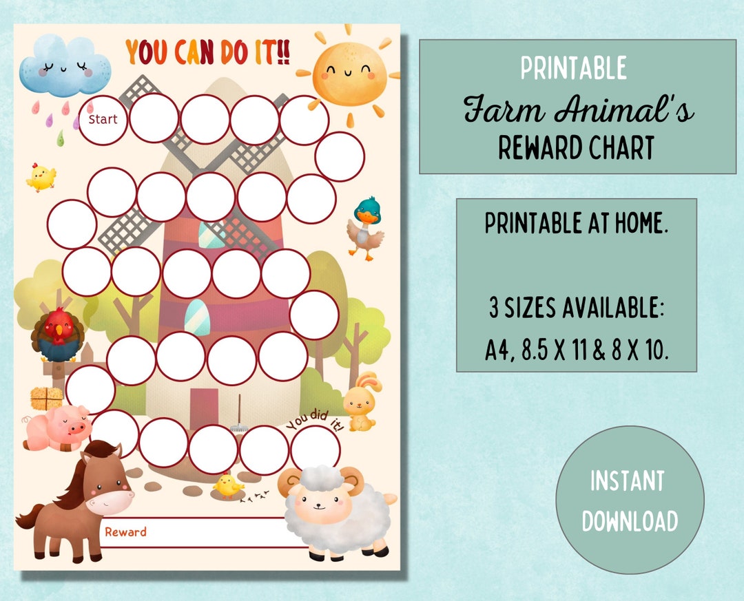 Printable Farm Reward Chart,kid Behaviour Chart,farm Animal Sticker ...