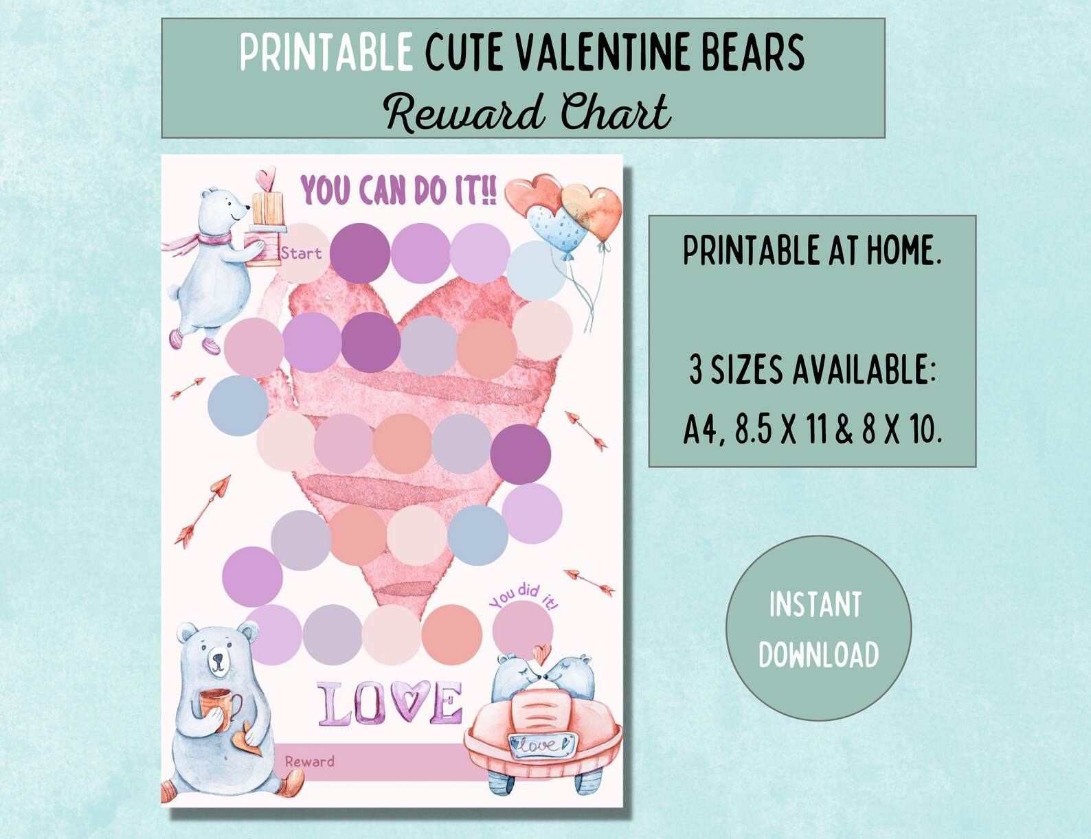 Valentines Kids Reward Chart, Printable Sticker Chart, Toddler Chore ...