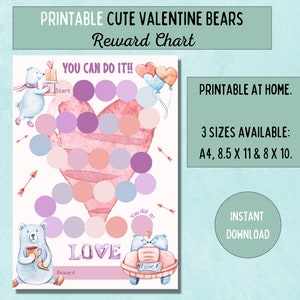 Valentines Kids Reward Chart, Printable Sticker Chart, Toddler Chore ...