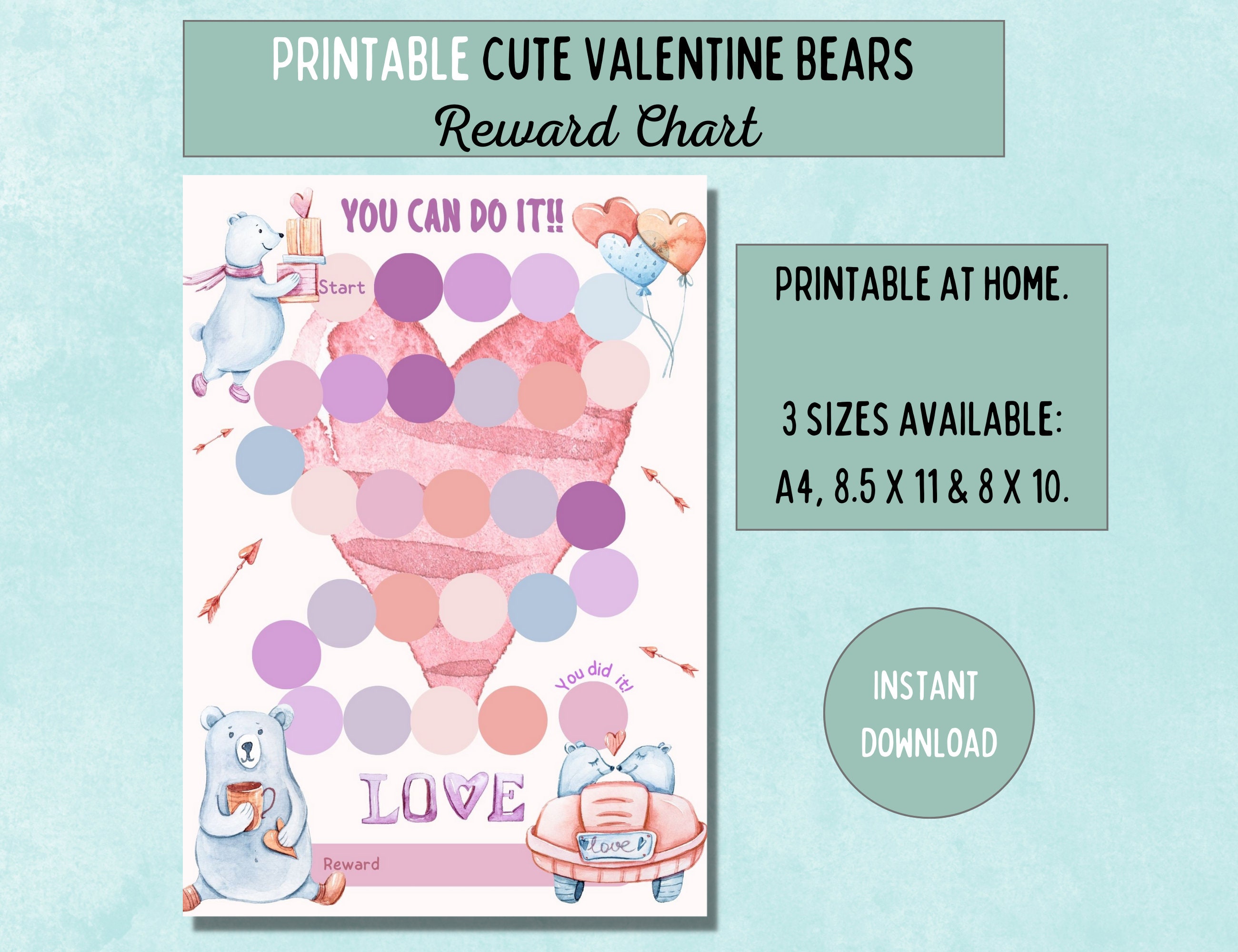 Valentines Kids Reward Chart, Printable Sticker Chart, Toddler Chore ...