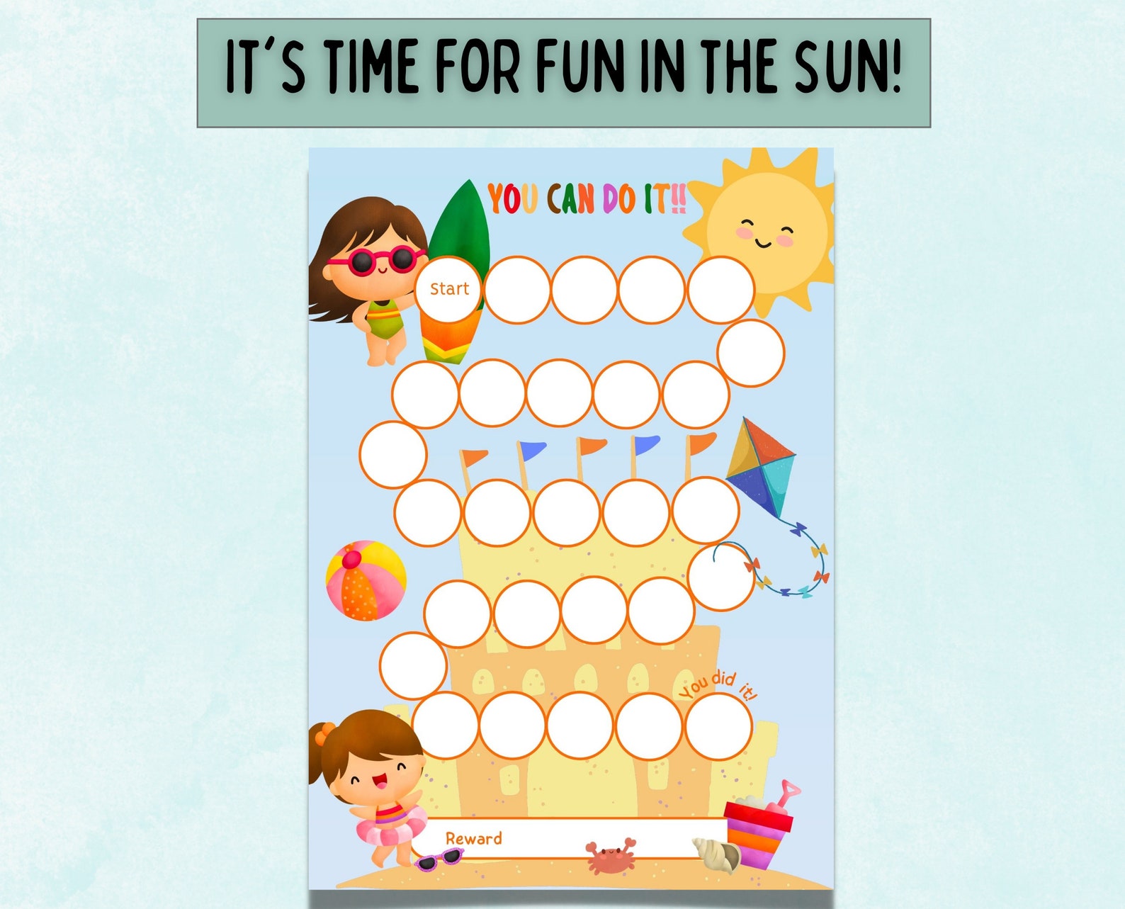 Summer Reward Chart for Kids Printable, Girls Sticker Chart Printable ...