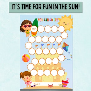Summer Reward Chart for Kids Printable, Girls Sticker Chart Printable ...