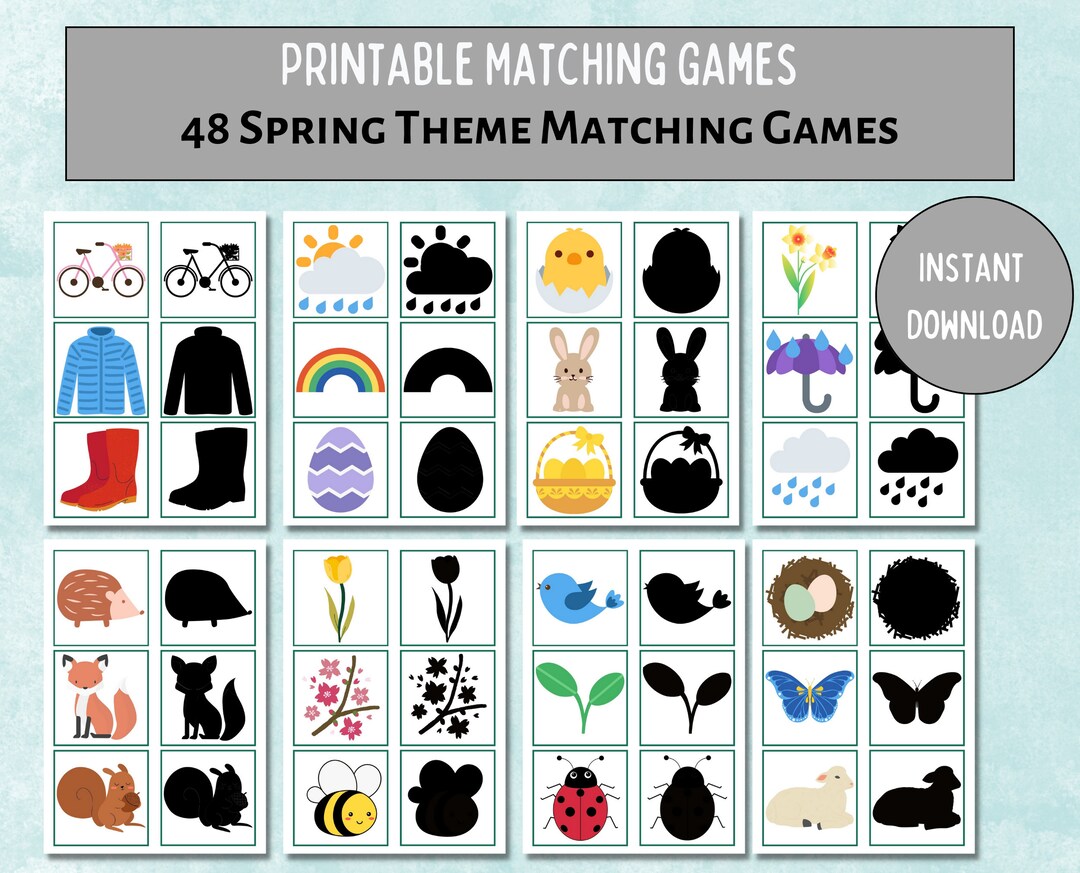 Spring Matching Game Printable,preschool Shadow Matching,homeschool Cut ...