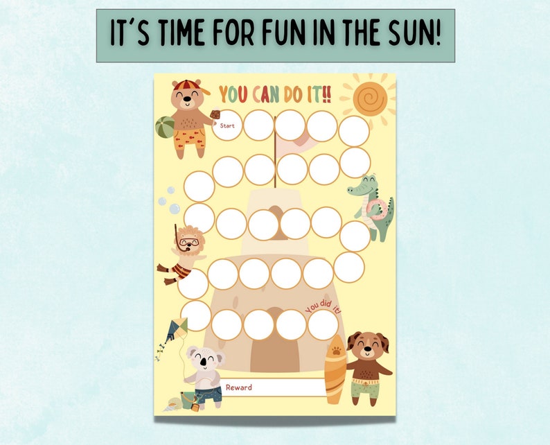 Summer Reward Chart for Kids Printable Beach Sticker Chart - Etsy