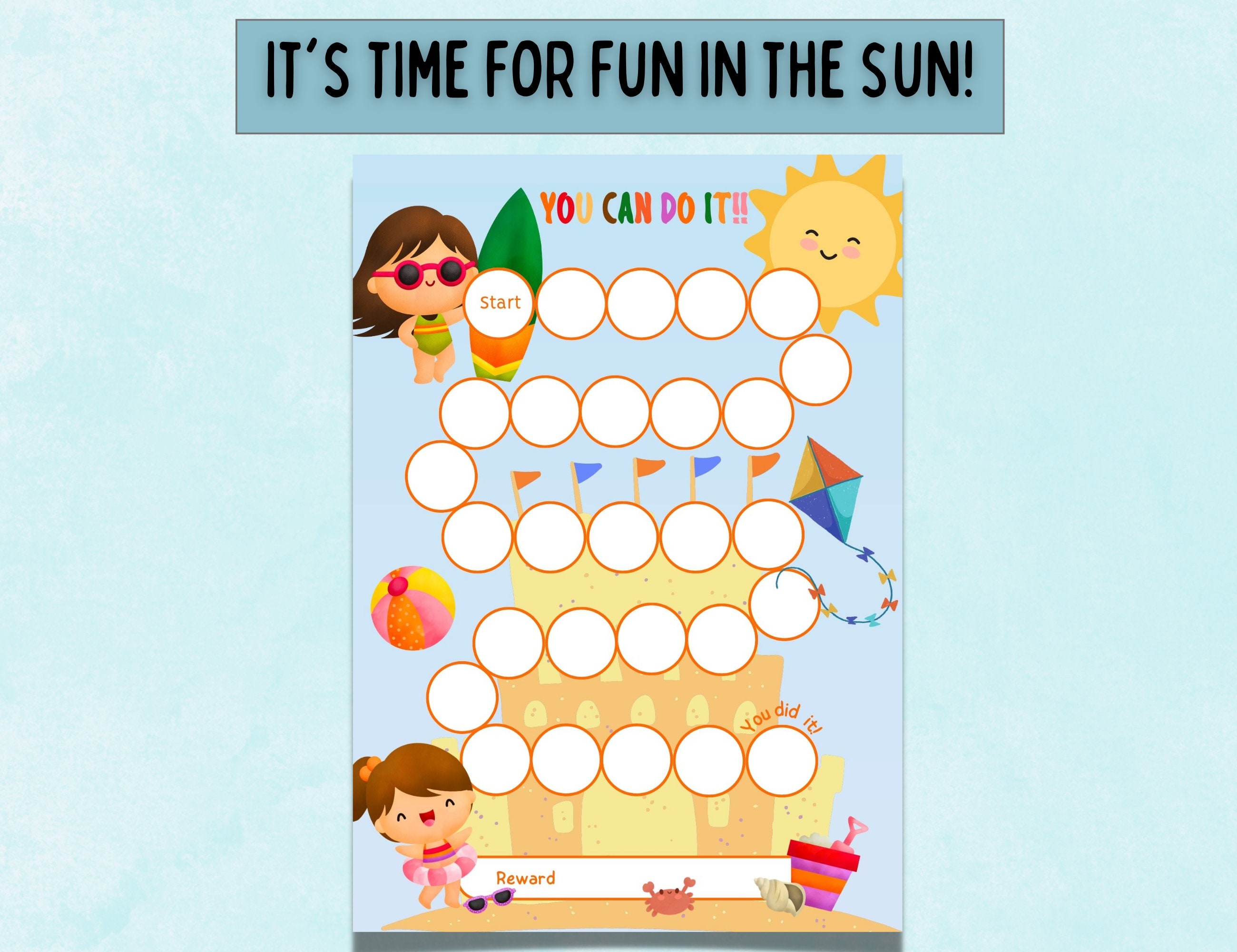Beach Reward Chart, Summer Behavior Tracker, Potty Training, Girls ...