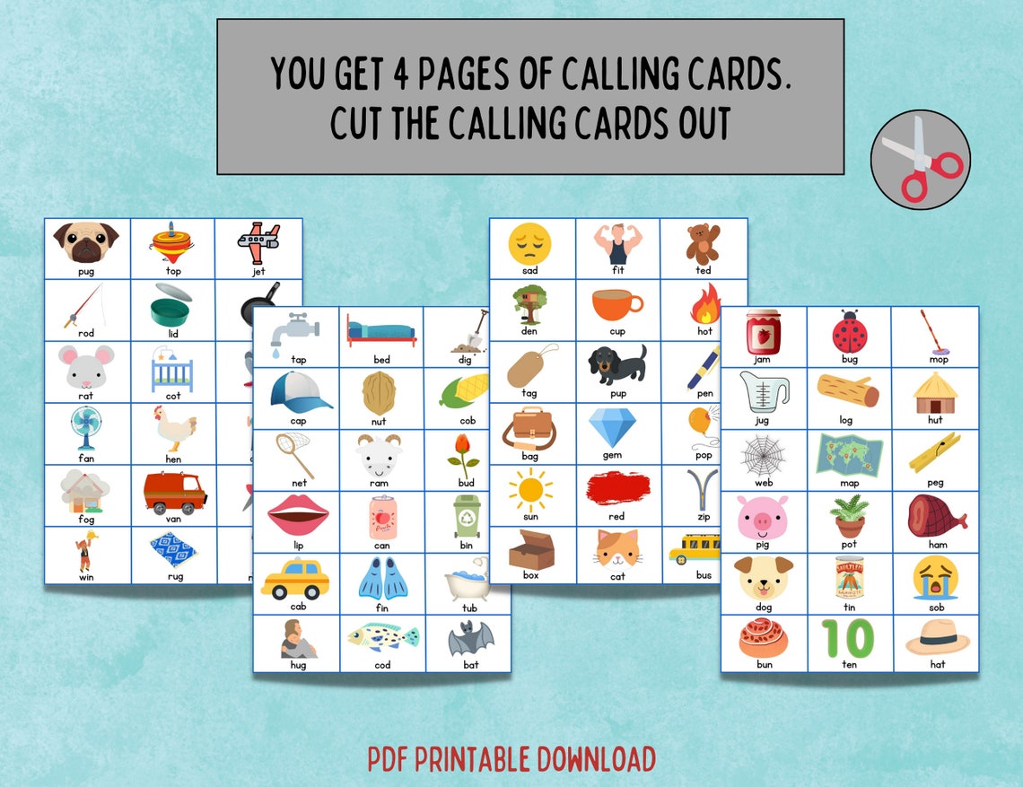 CVC Bingo Printable Game, CVC Worksheets, Learn to Read, Fun CVC ...
