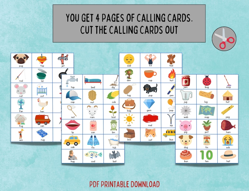 CVC Bingo Printable Game, CVC Worksheets, Learn to Read, Fun CVC ...