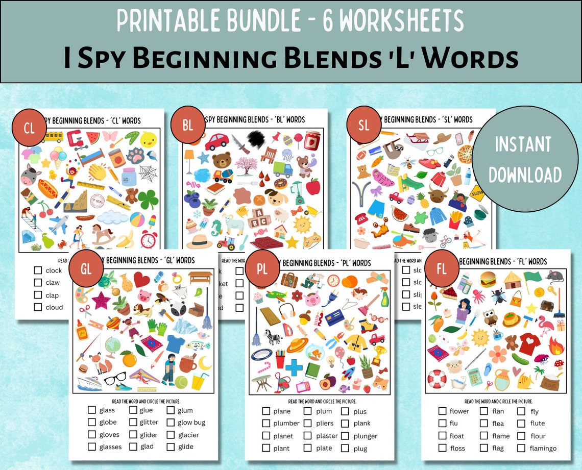 Consonant Blends I Spy Game: Phonics Worksheets (digital Download) - Etsy