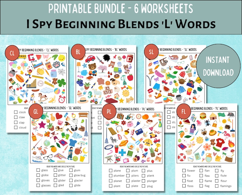 Consonant Blends I Spy Game: Phonics Worksheets (digital Download) - Etsy