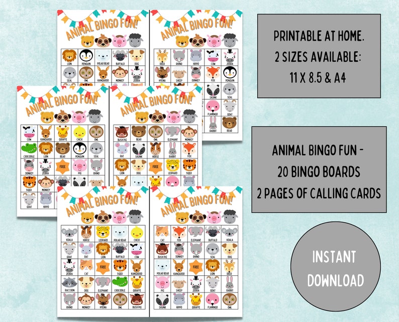 Animal Bingo Printable Game: Kids Learning Activity (digital Download ...