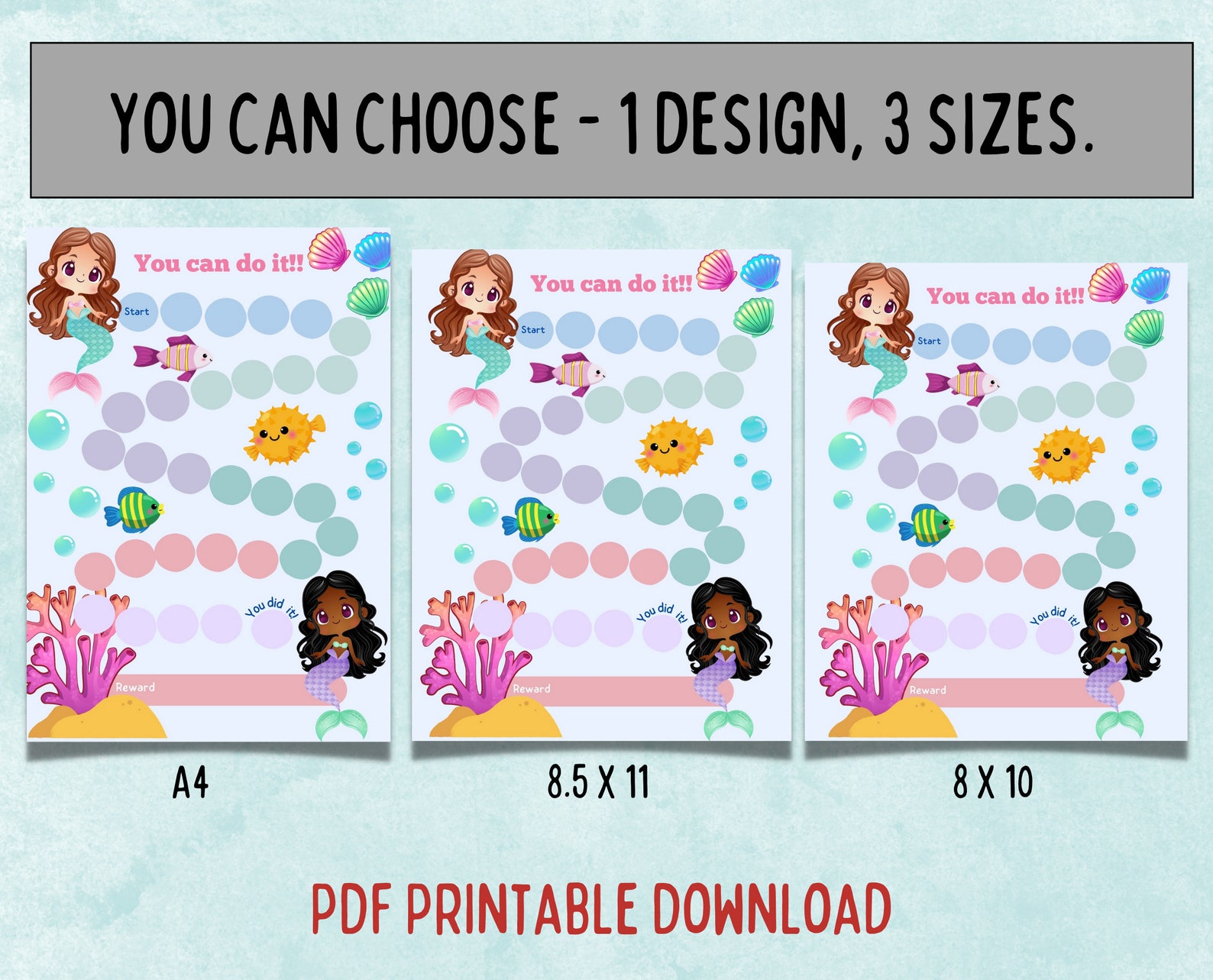 Printable Mermaid Reward Chart, Daily Chore Chart, Star Chart, Under ...