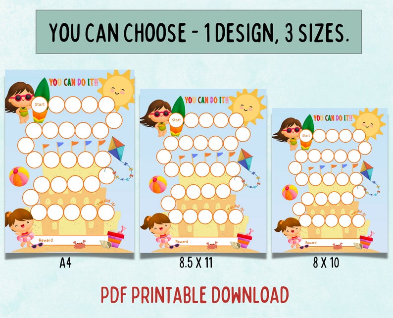 Summer Reward Chart for Kids Printable, Girls Sticker Chart Printable ...