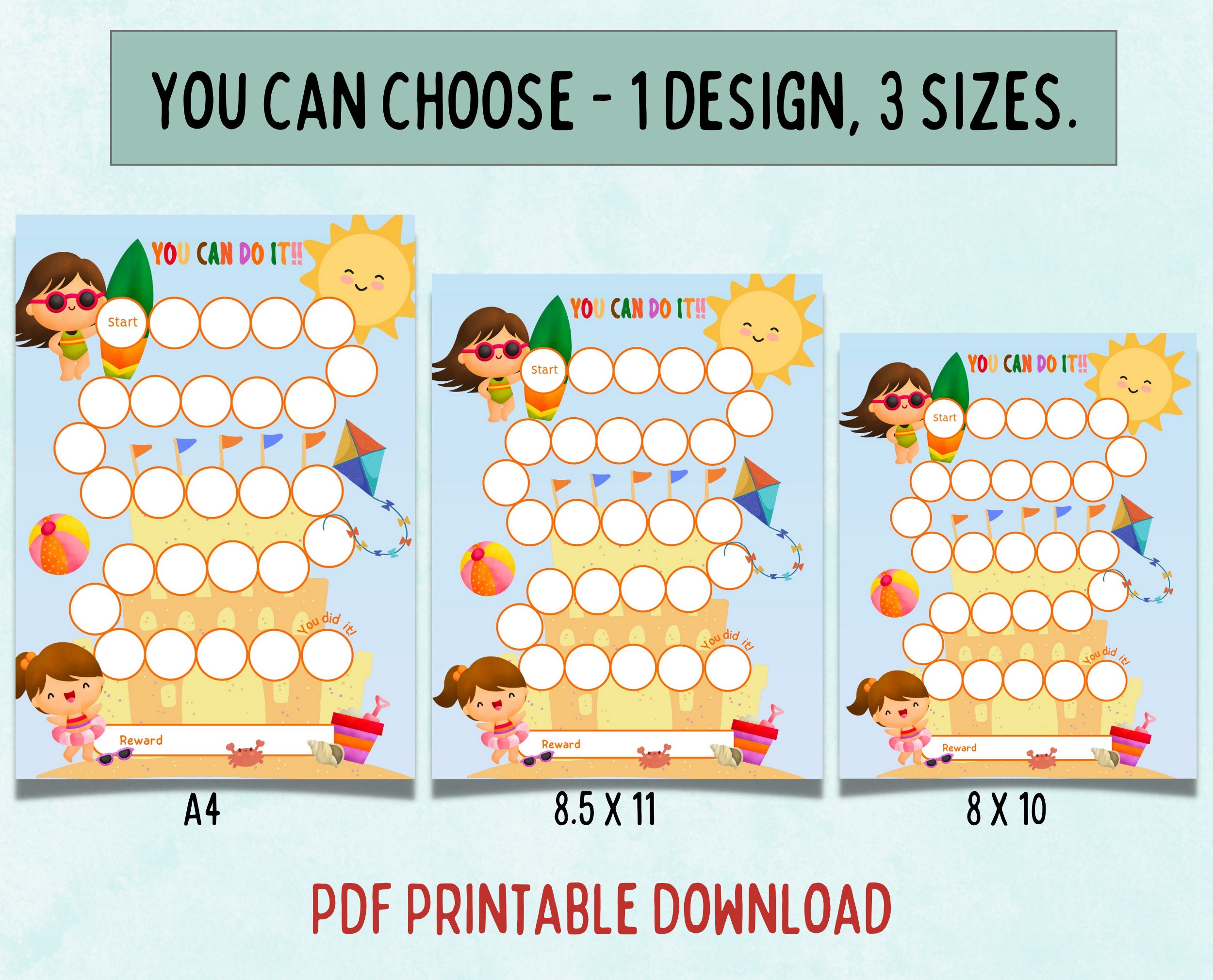 Summer Reward Chart for Kids Printable, Girls Sticker Chart Printable ...