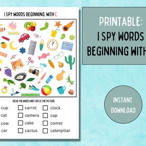 I Spy 'C' Words Printable: Phonics Worksheet (digital Download) - Etsy