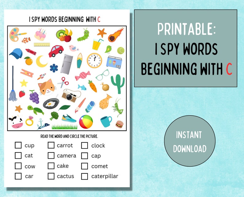I Spy 'C' Words Printable: Phonics Worksheet (digital Download) - Etsy