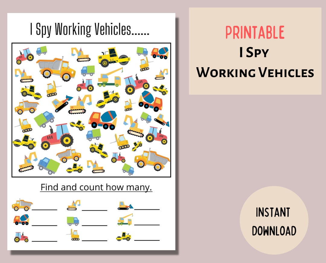 I Spy Game Preschool Worksheets I Spy Construction - Etsy